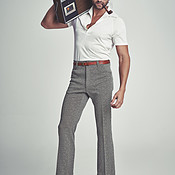 Stepping out with his tunes - 70s style! | Buy Stock Photo on ...