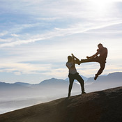 Two male kickboxers fighting on a mountain top | Buy Stock Photo on ...