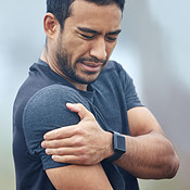 Injury from exercise can be due to muscle overuse | Buy Stock Photo on ...