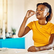 Woman testing for virus, disease and illness during covid pandemic at ...