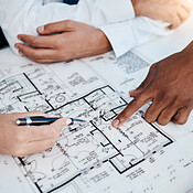 Architect people working on architecture design, blueprint or floor ...