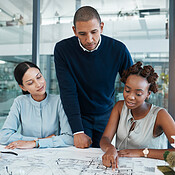 Architect, engineering blueprint and industrial designer working on ...