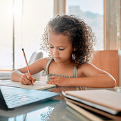 Zoom class, home school lesson and online education with little kid ...