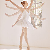 Ballet, arms and creative ballerina doing a flying spin technique in ...