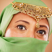 Muslim, woman face and fashion portrait with hijab for islamic beauty ...