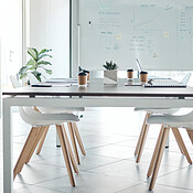 Empty boardroom, conference or meeting room with table, chairs and ...