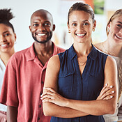 Woman leadership, business teamwork and global startup with motivation ...