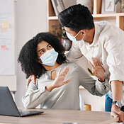 Covid employee stop worker in social distancing policy, health risk and ...