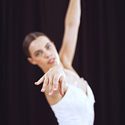 Dancer performance stage to ballet music, young theatre woman dancing ...