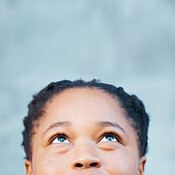Vision, thinking and face of girl with idea or plan for the future ...