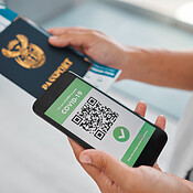 Covid travel passport, digital qr code certificate on phone for vaccine ...