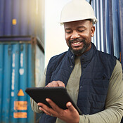 African american shipyard worker, shipping logistics and transportation ...