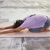 Zen yoga workout, stretching body with wellness floor exercise on mat ...