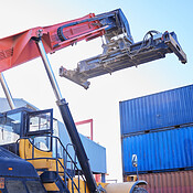 Crane, box container and delivery cargo shipping business company in ...