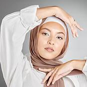 Muslim, arabic and woman beauty, makeup or glowing skin, cosmetics and ...