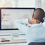 Woman neck pain, stress and call center health injury, risk and burnout ...