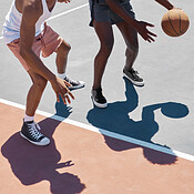 Sports, fitness and basketball training by men at basketball court for ...