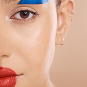 Art, woman face and makeup for paint, cosmetics and skincare being ...