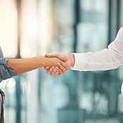 Business handshake, welcome and thank you for interview meeting or ...