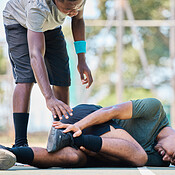 Basketball player, man and injury, ankle pain and sports trauma ...