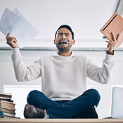 Stress, burnout and businessman in office crying, suffering from mental ...