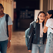 Students, bullying and whisper to gossip in school about sad boy ...