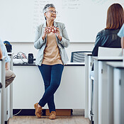 Classroom, presentation and science professor at university of physics ...