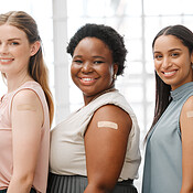 Businesswoman with plaster after vaccination for business covid vaccine ...