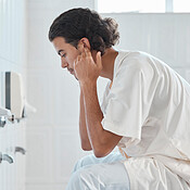 Islam, ablution and man washing before prayer in bathroom at mosque in ...