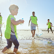Plastic recycling, children and beach cleaning for eco friendly ...