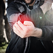 Hands, elbow pain and arm injury after fall, accident or mistake ...