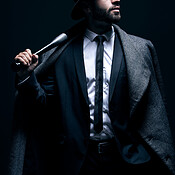Criminal, fashion and man with bat for vintage, retro and Victorian ...