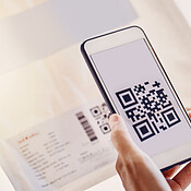 QR code, delivery and phone screen for online payment, paperless ...