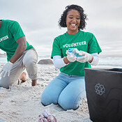Volunteer group, beach clean and recycling plastic bottle for community ...