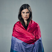 Bisexual flag, pride and woman in portrait, lgbtq and freedom to love ...