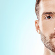 Man, face and skincare for clean hygiene or grooming isolated against ...