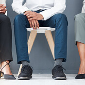 Hiring, legs and recruitment waiting room of business people for job ...