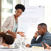 Lazy, distracted and technology addiction in business meeting with ...