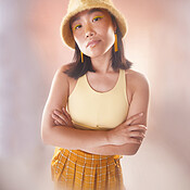 Beauty portrait, fashion and asian woman isolated on studio background ...