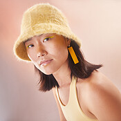 Asian woman, fashion and makeup with gen z and portrait, yellow ...