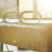 Gymnastics pommel horse in gym, training and equipment, exercise ...