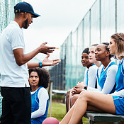 Netball plan, sports team and coach explain game strategy, teamwork ...