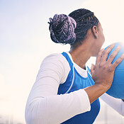 Mockup, netball and black woman training, fitness and exercise for ...