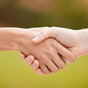 Support, handshake and teamwork, sports or collaboration for team ...