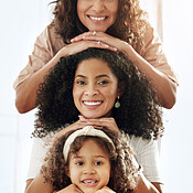 Generations, stack portrait and women of family with grandmother ...