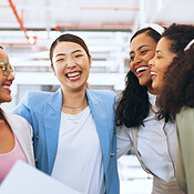 Business team, celebration of teamwork with women for collaboration ...