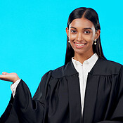 Portrait mockup or woman lawyer in studio for product placement ...