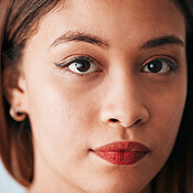 Face closeup, woman and makeup of a gen z, youth and female model with ...