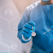 Hands, tools and hospital overlay with doctor for surgery, emergency ...