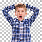 A young boy in casual clothing, sporting a surprised and shocked ...